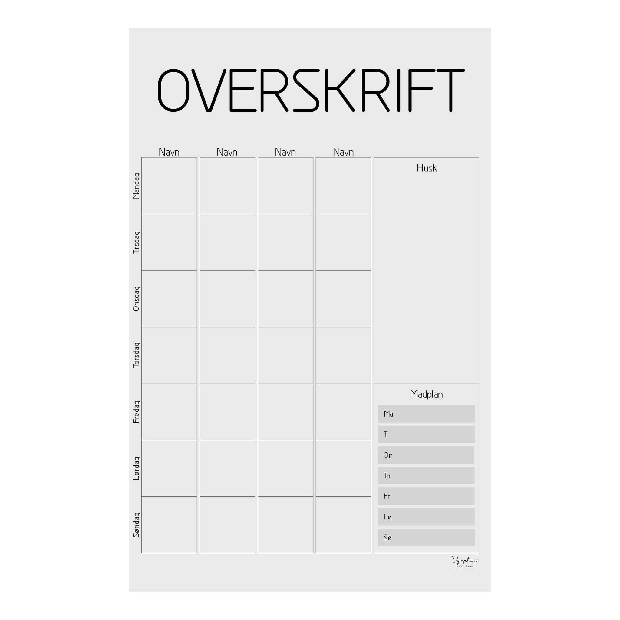 Ugeplan til køleskabet - køb hos ugeplan.dk